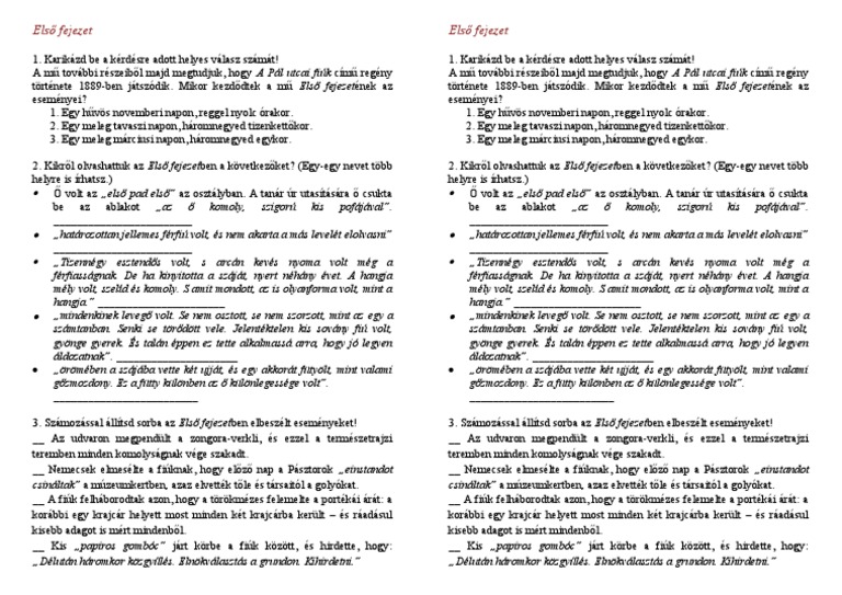 Kicsinyített - A Pál Utcai Fiúk - 1. Fejezet | PDF