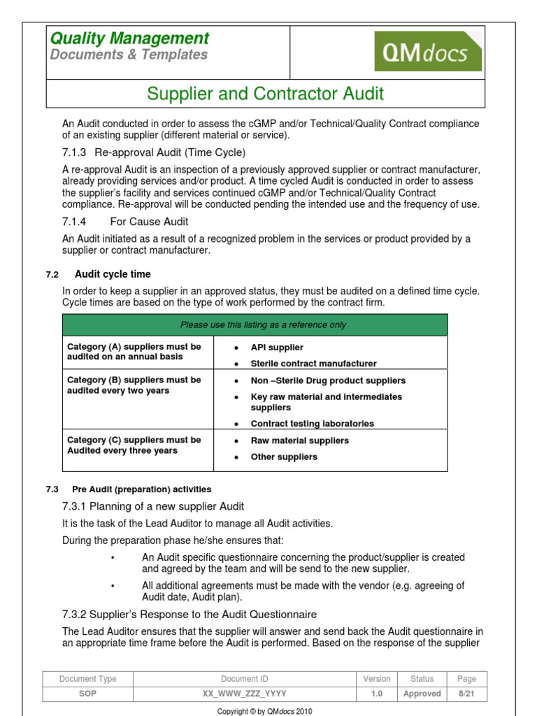 Vendor, Supplier and Contractor Audit