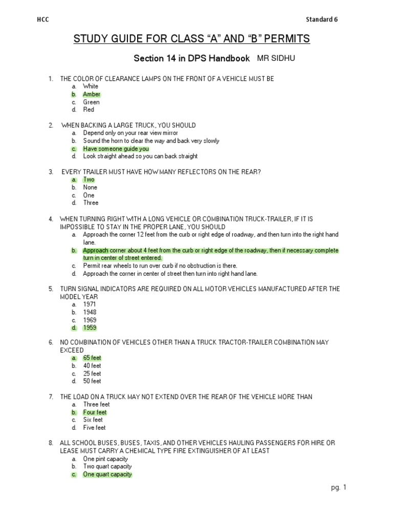 Texas Commercial Rules Permit 100% PASS CDL CLASS A Section 14 | PDF ...