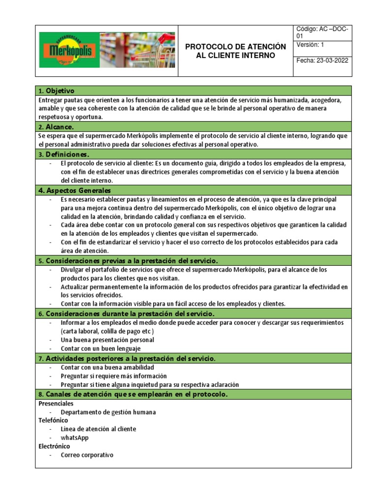 Formato Protocolo Servicio Al Cliente .Listo | PDF | Calidad (comercial) | Servicio al Cliente