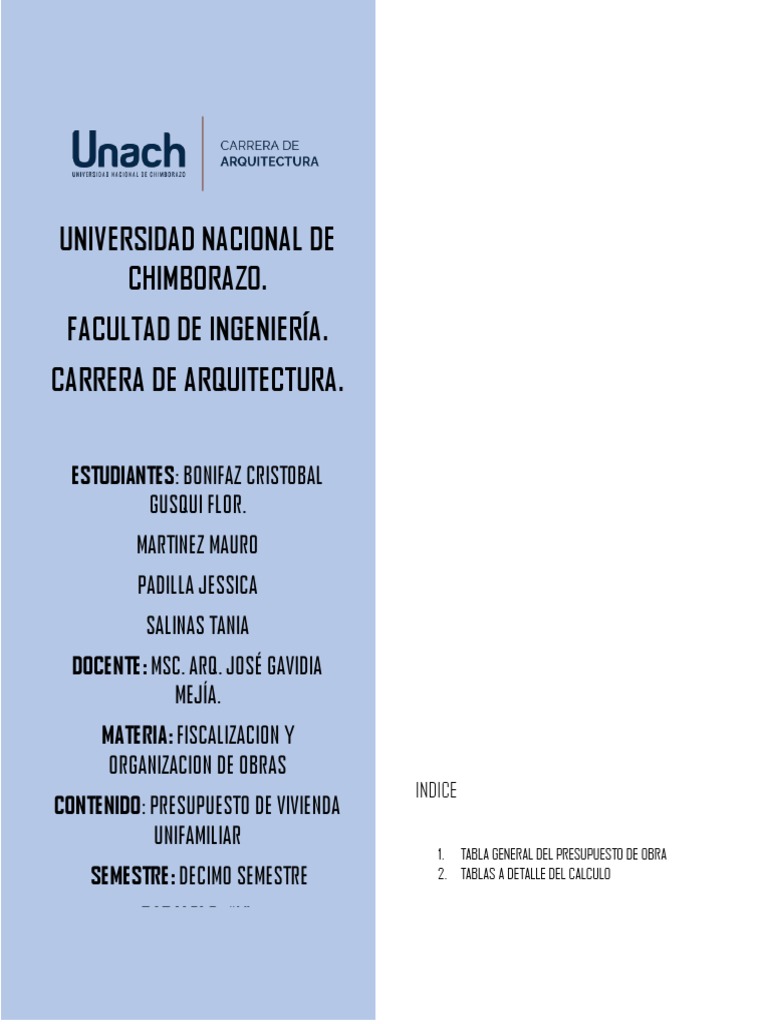 Presupuesto de Obra - Bonifaz Cristobal - Gusqui Flor - Martinez Mauro ...