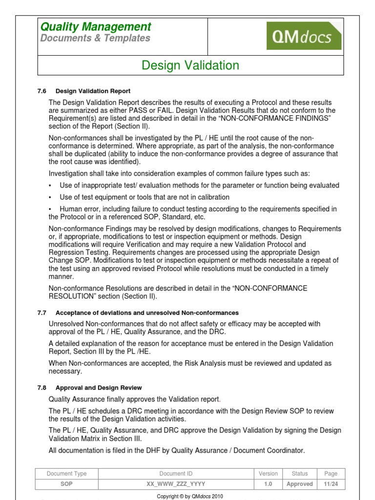 Medical Device Design Validation Sop Pdf Verification And
