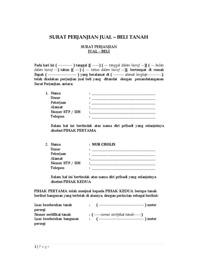 Surat Perjanjian Jual Beli Tanah | PDF