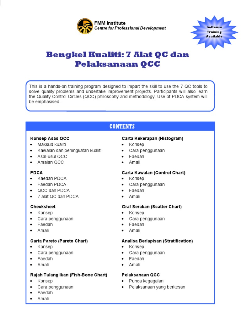 Bengkel Kualiti: 7 Alat QC Dan Pelaksanaan QCC: FMM Institute | PDF ...