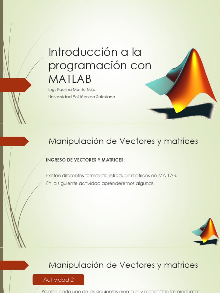 Vectores y Matrices en Matlab | PDF | Matriz (Matemáticas) | Álgebra lineal