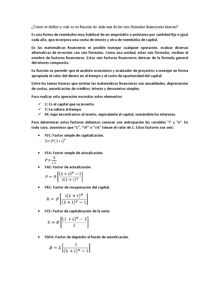 Como Se Define y Cuál Es Su Función de Cada Una de Las Seis Formulas ...