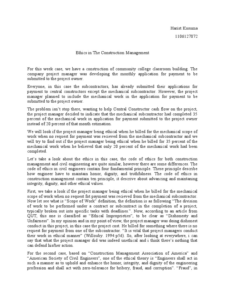 Ethics in The Construction Management | PDF | Integrity | Applied Ethics