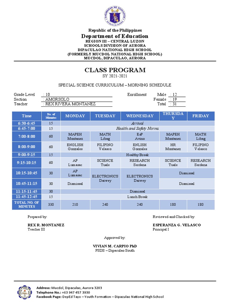 Class Program: Department of Education | Download Free PDF | Philippines