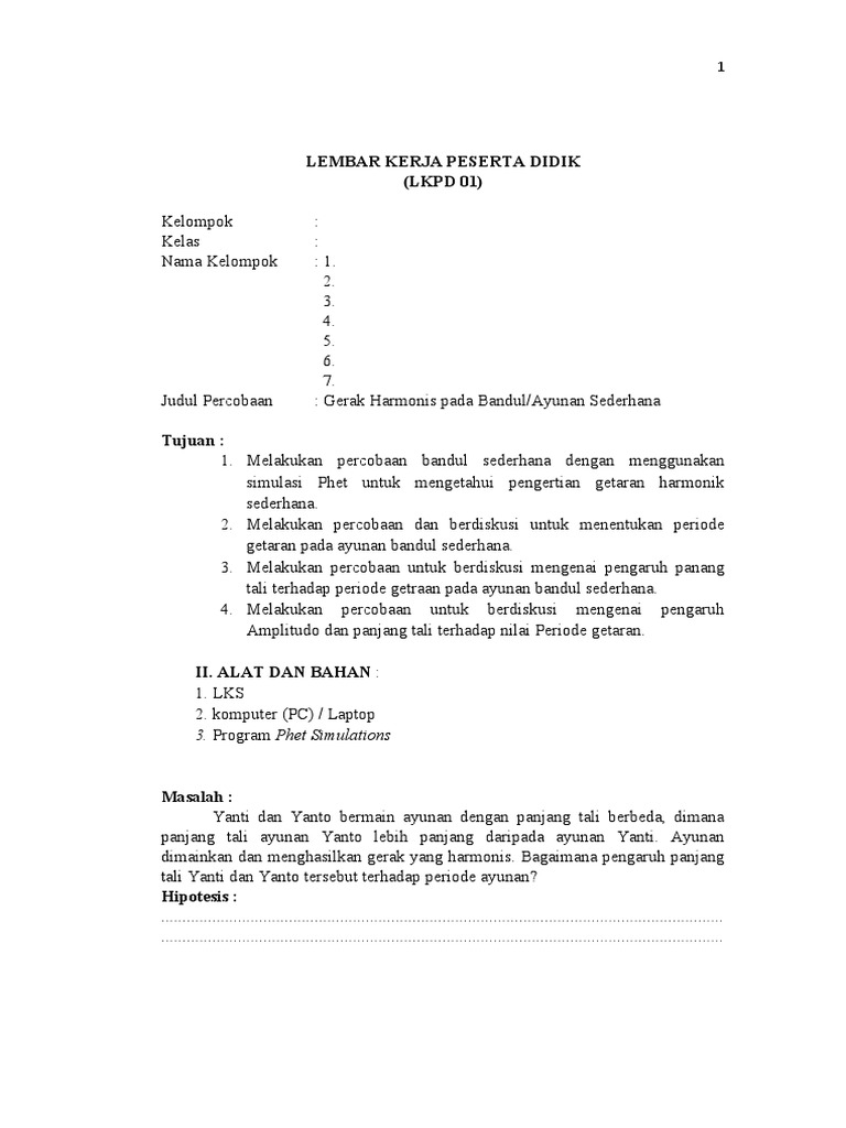 LKPD 01 Bandul | PDF | Kajian Bahasa Asing