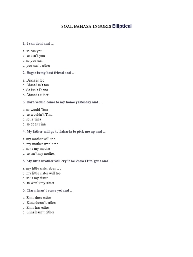 Elliptical English Questions Answers Guide | PDF