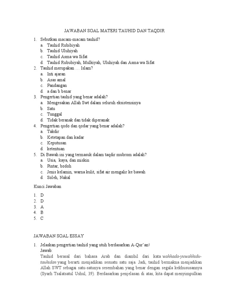 Soal Materi Tauhid Dan Taqdir | PDF | Agama & Spiritualitas