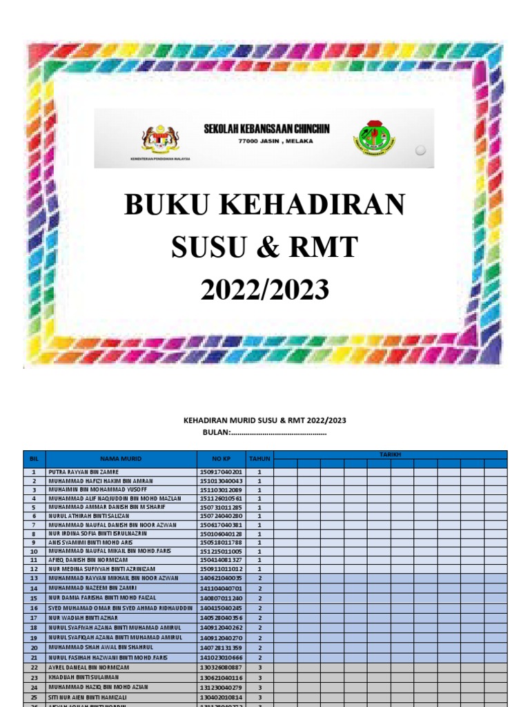 Buku Kehadiran Susu & RMT.D | PDF