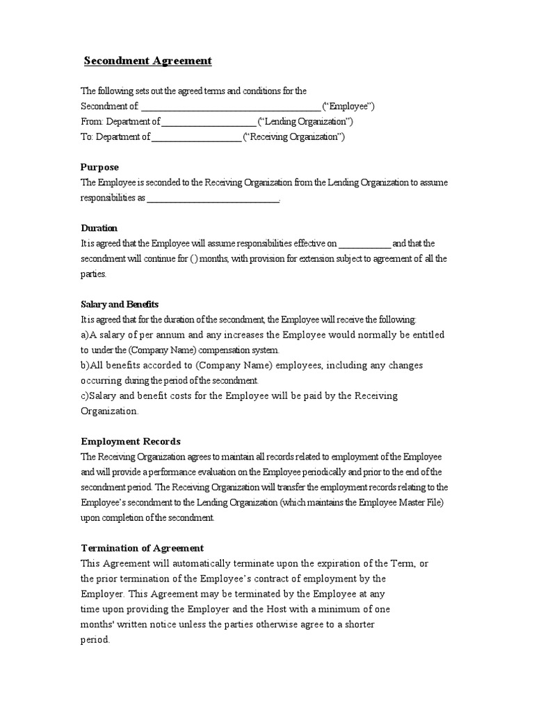 Secondment Agreement: Purpose | PDF | Indemnity | Legal Liability