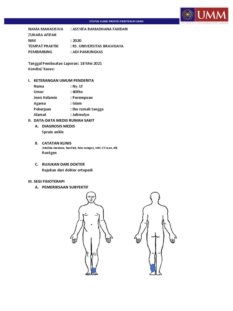 Status Klinis Fisioterapi Pasien Ankle | PDF