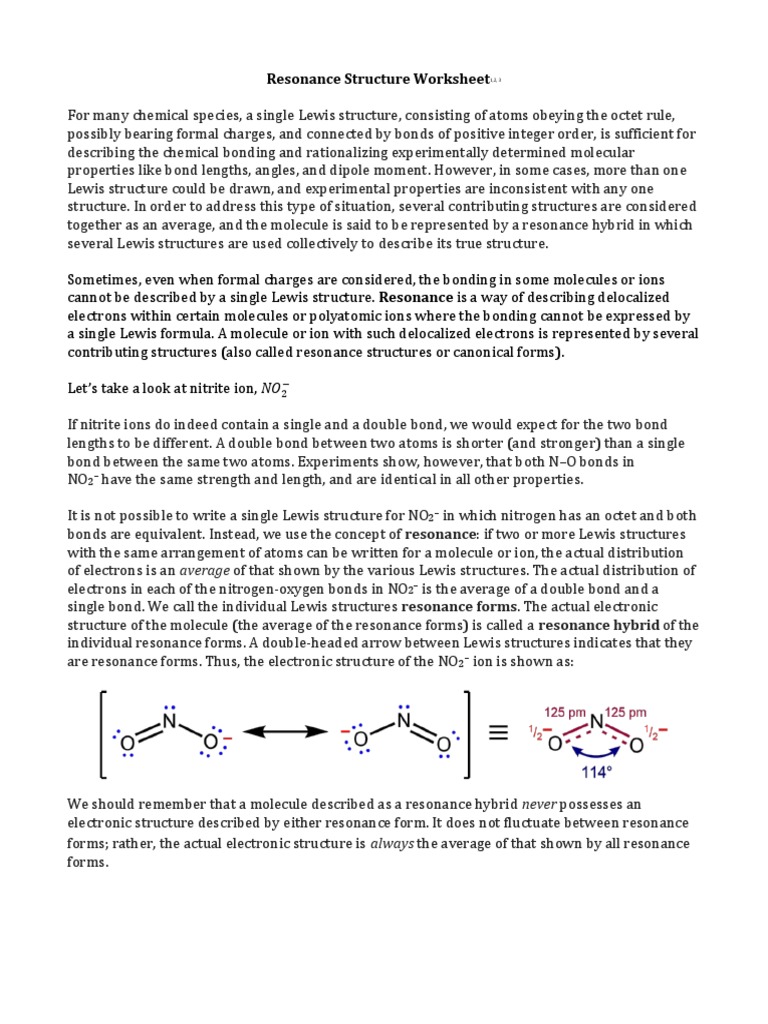 Resonance Structure Worksheet | PDF | Chemical Bond | Ion
