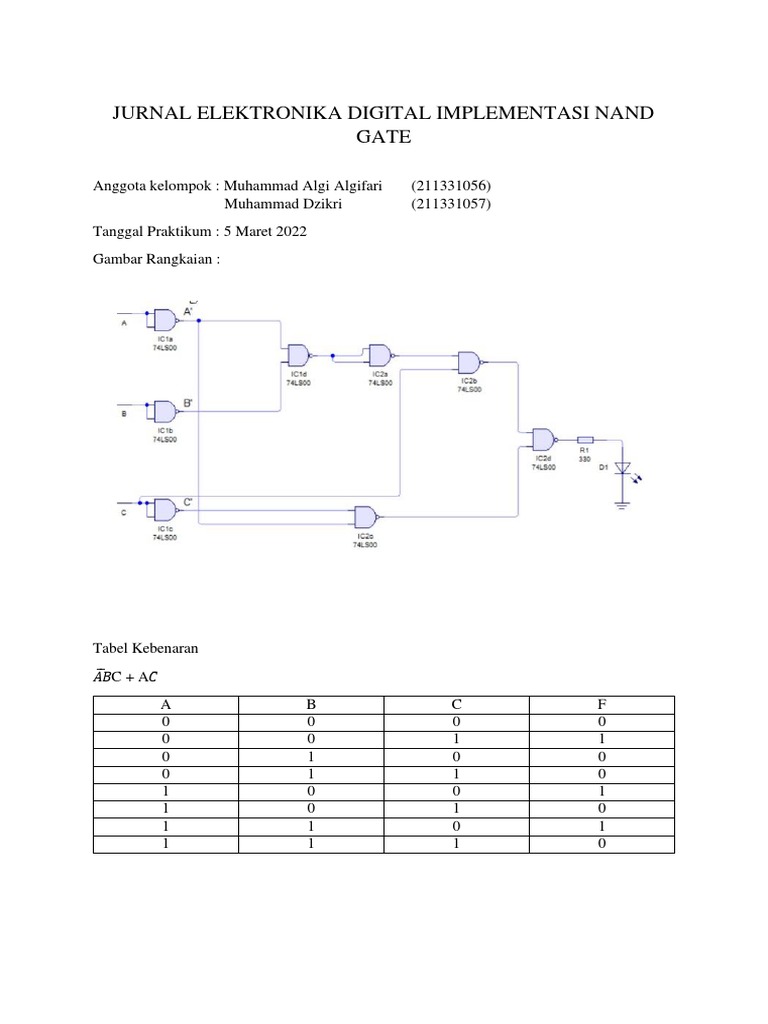 Implementation of a NAND Gate Using a Digital Electronics Simulator and ...