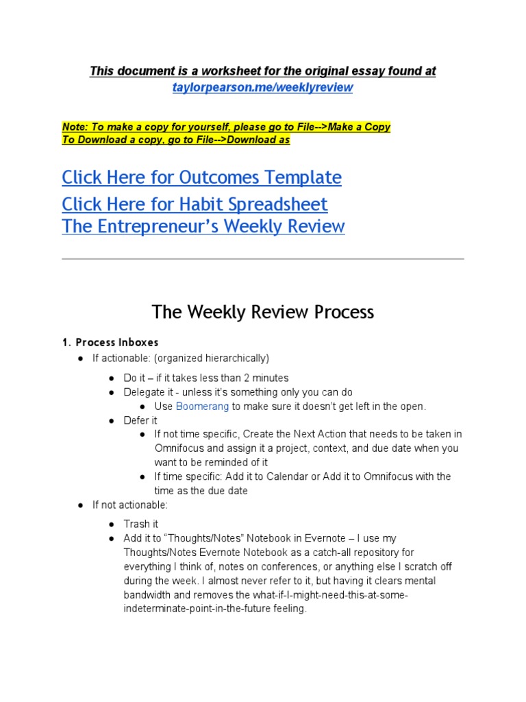Weekly Review Process (Giveaway) | PDF | Online And Offline | Evernote