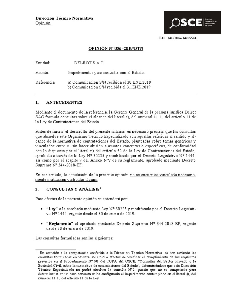 036-19-14255524 - Delrot Consultores - Impedimentos-Literal S DL 1444 | PDF | Sociedad de ...
