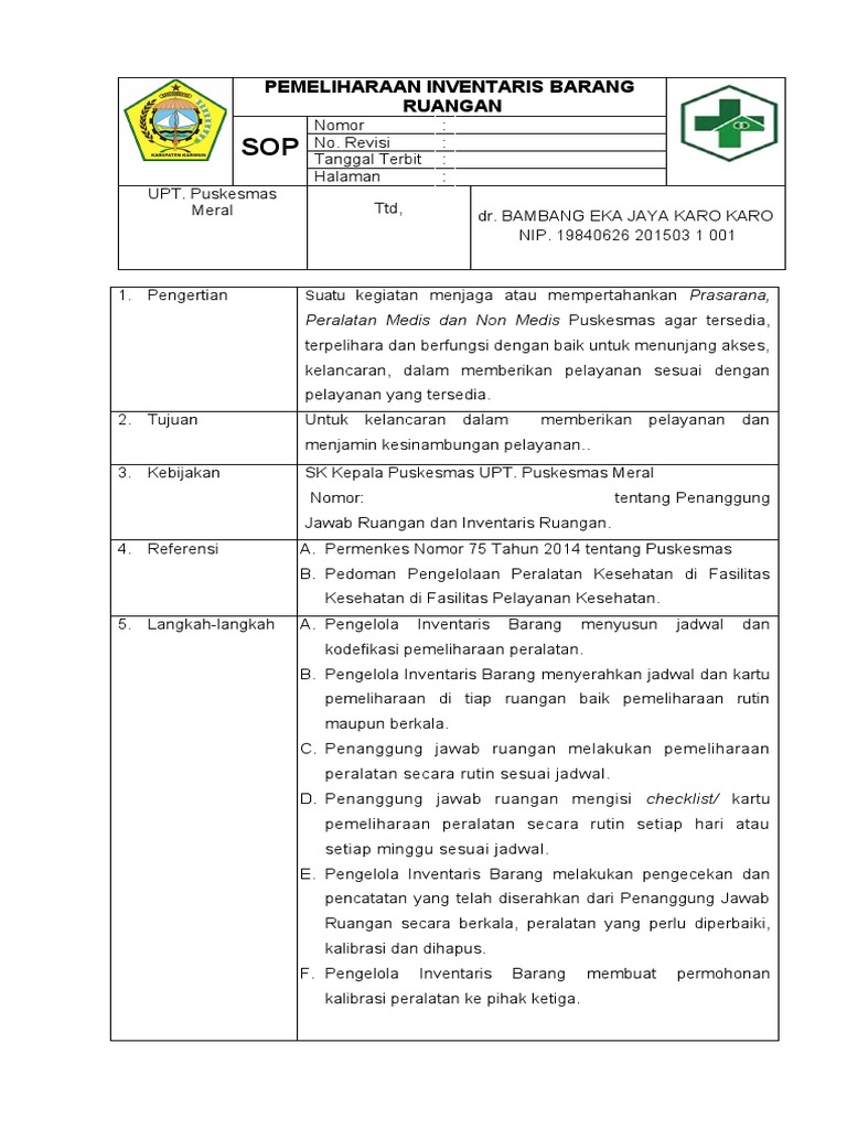 SOP Pemeliharaan Inventaris Barang Ruangan | PDF