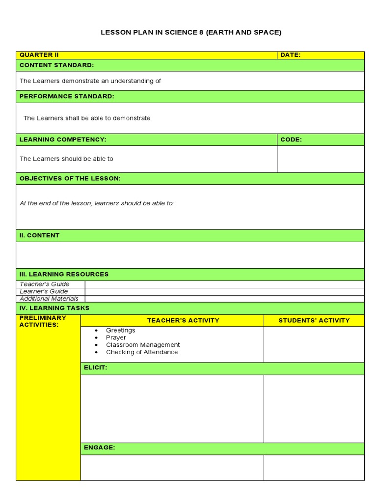 Lesson Plan in Science 8 (Earth and Space) : The Learners Demonstrate ...