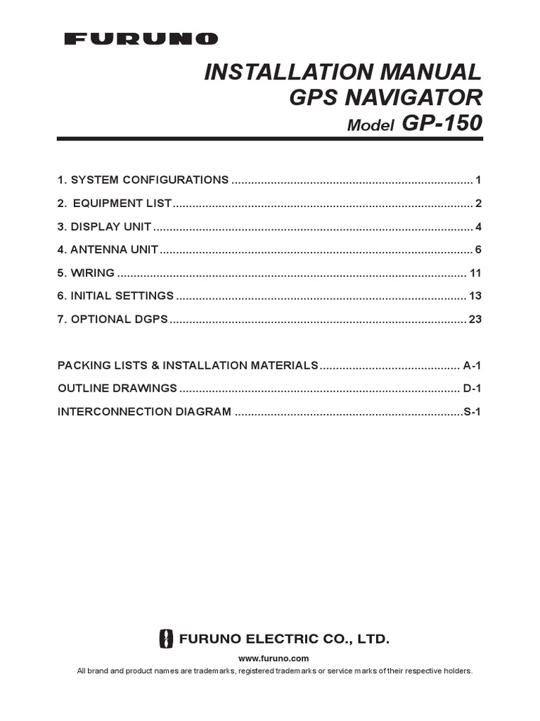 Installation Manual Gps Navigator GP-150: Model | PDF | Screw ...