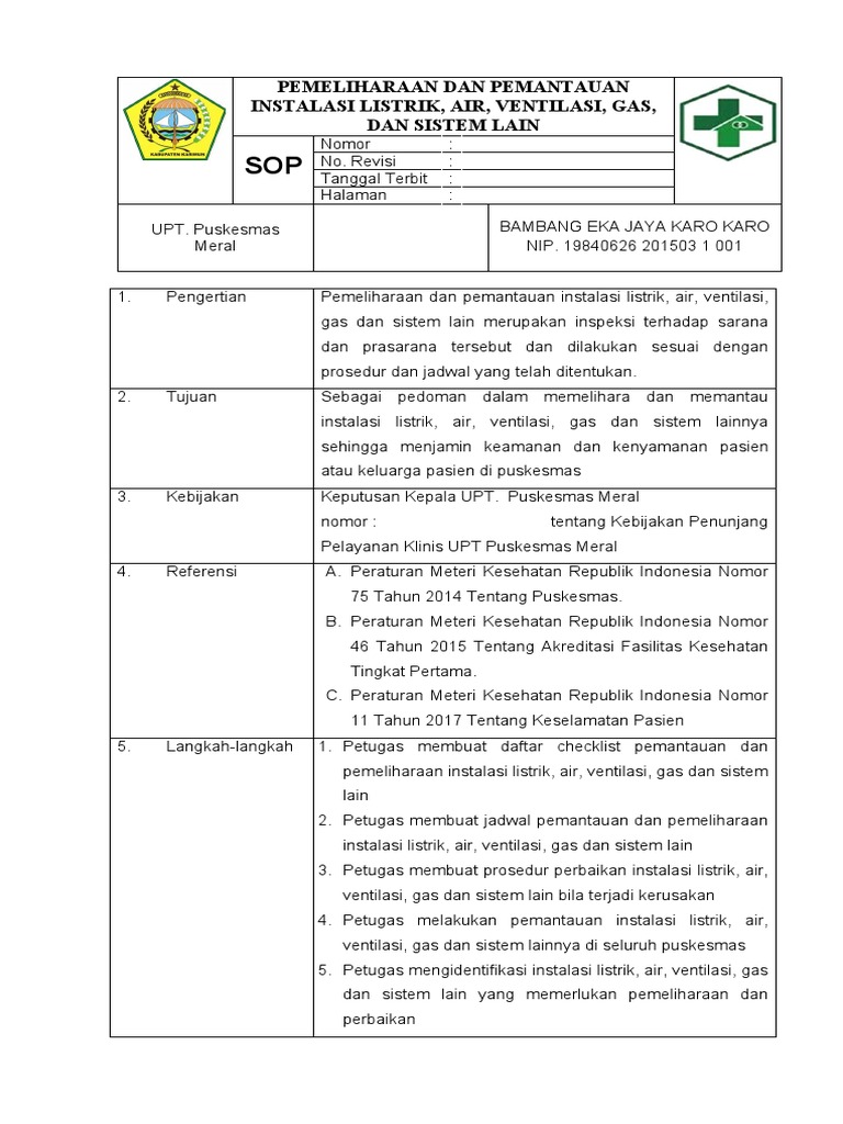 SOP Pemeliharaan Listrik, Air, Gas Dan Instalasi Lainnya | PDF