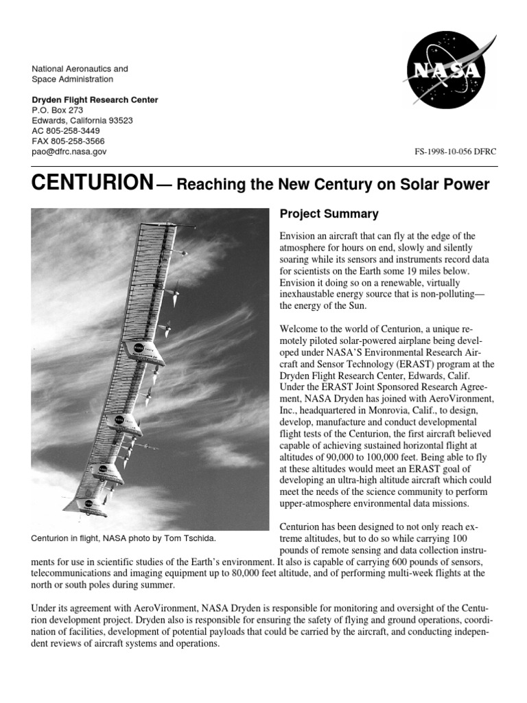 NASA Facts CENTURION Reaching The New Century On Solar Power | PDF ...
