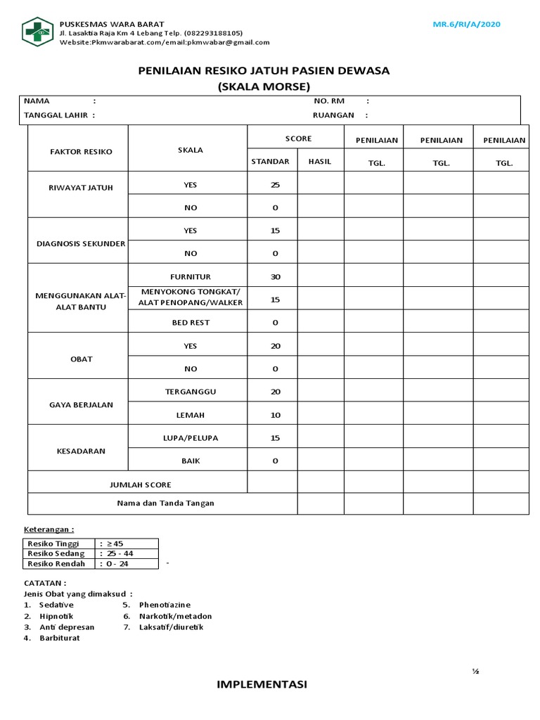 Penilaian Risiko Jatuh Pasien Dewasa | PDF