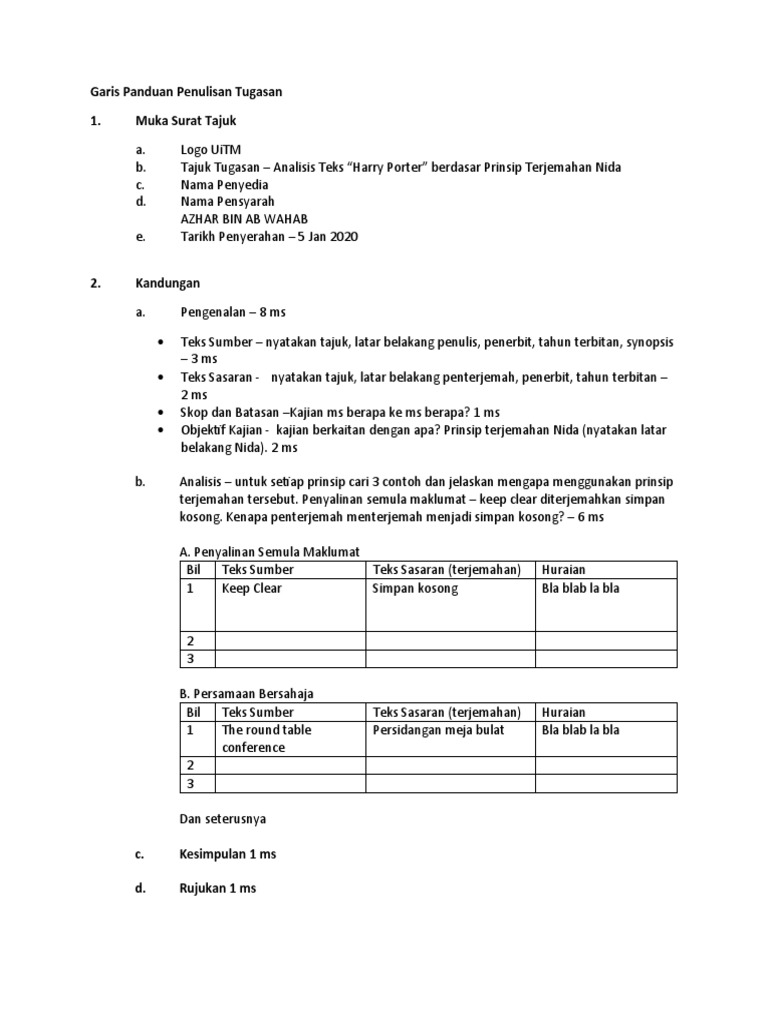 Garis Panduan Penulisan Tugasan | PDF