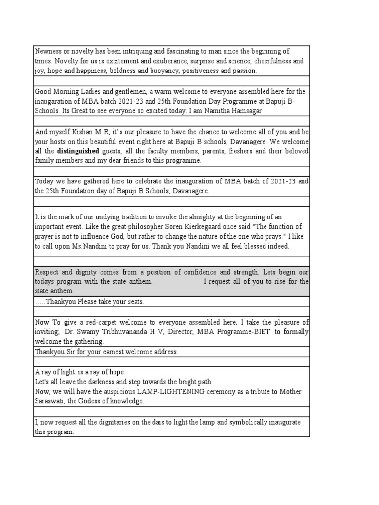 MC Script Inaugural Ceremony | PDF