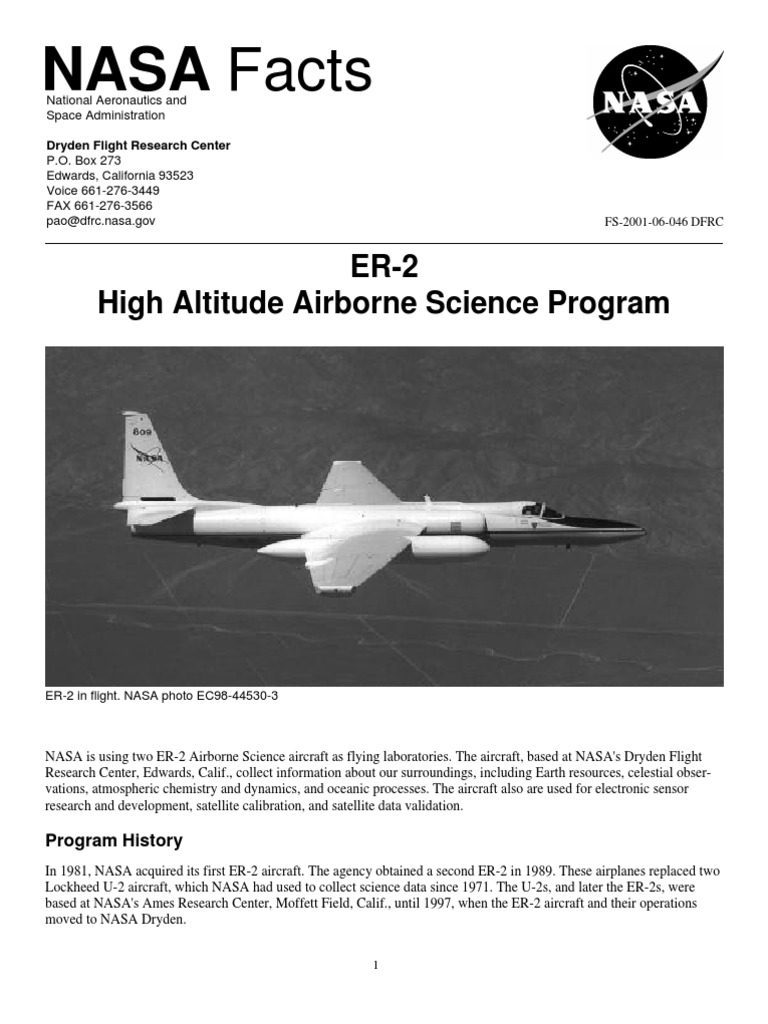 NASA Facts ER-2 High Altitude Airborne Science Program | Lockheed U 2 ...
