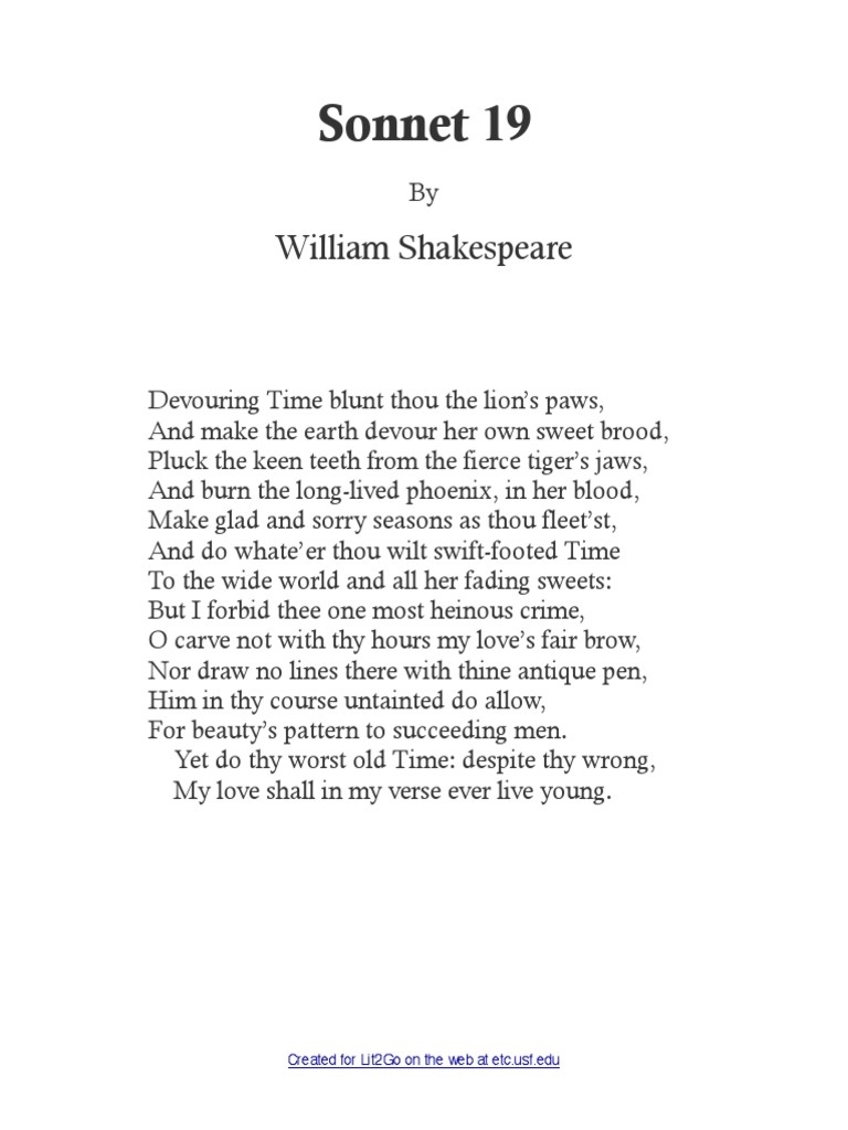The Sonnets 019 Sonnet 19 | PDF
