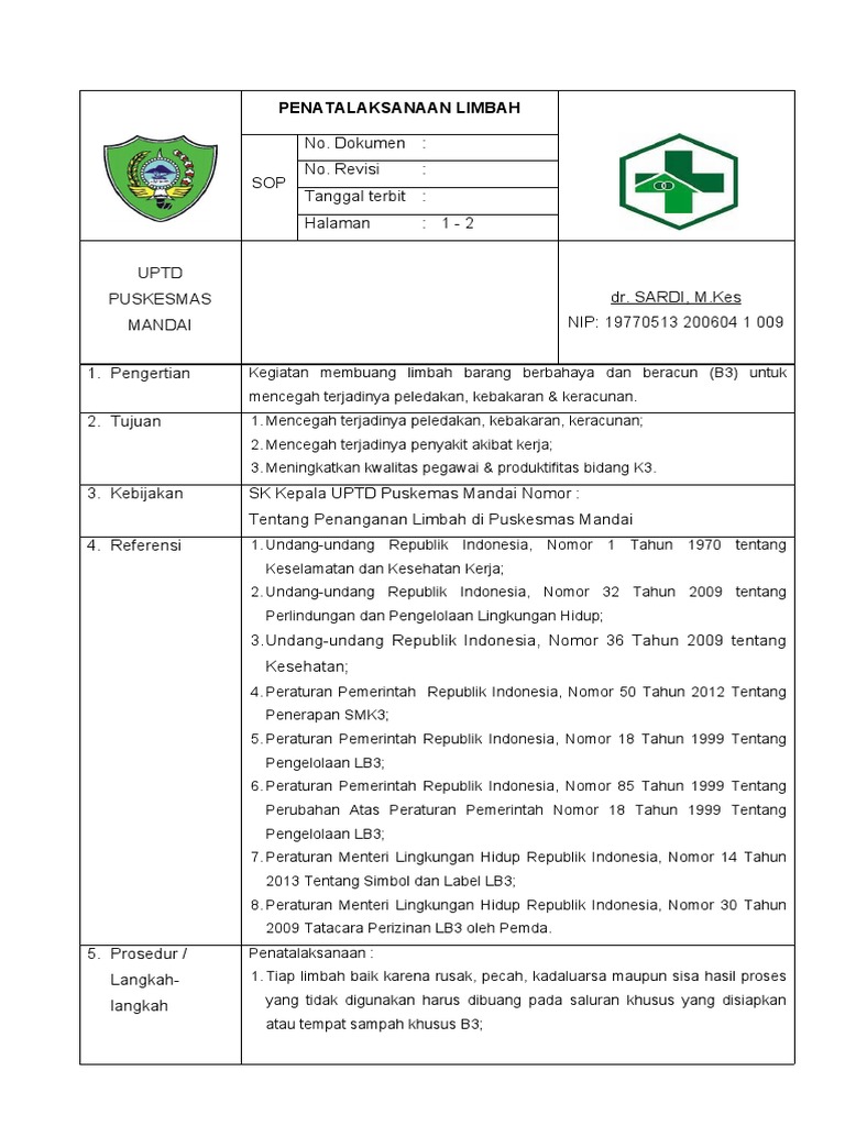 Sop Penatalaksanaan Limbah | PDF