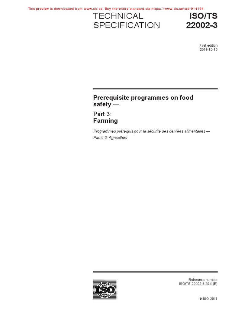 Technical Specification: Iso/Ts 22002-3 | PDF | International ...