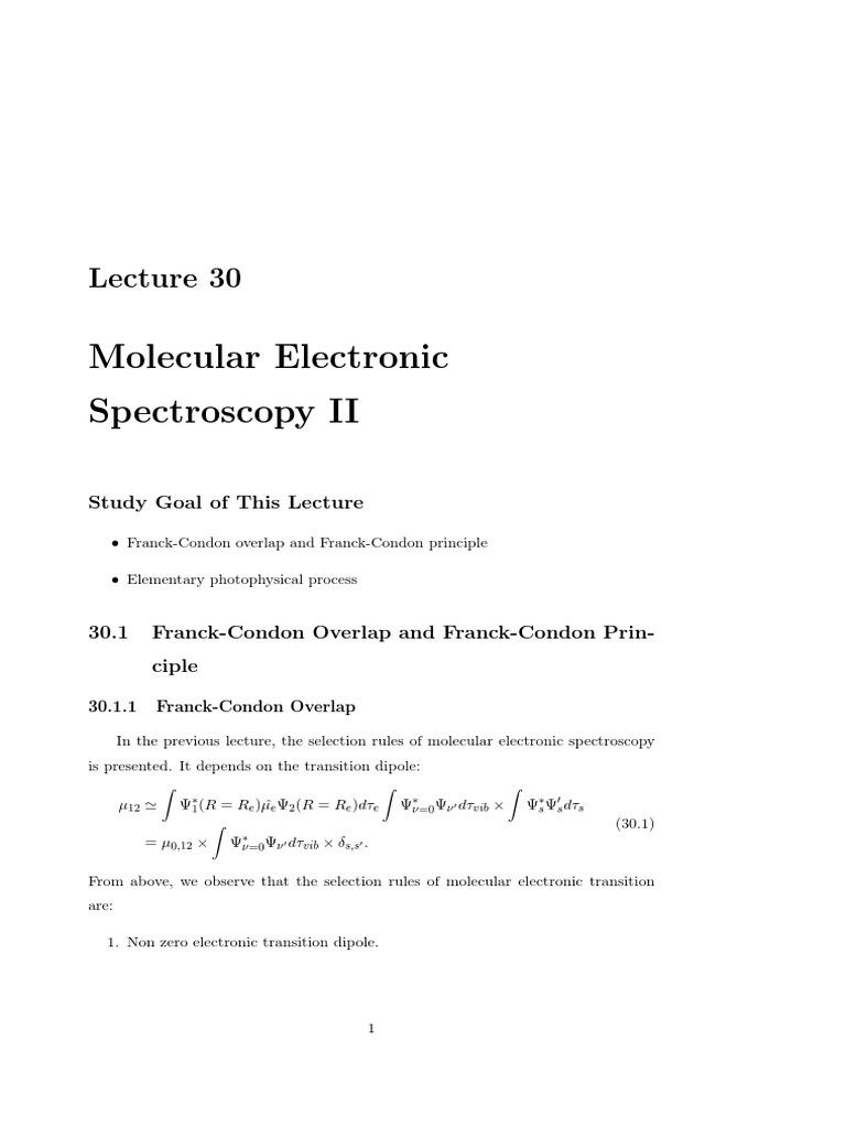 Molecular Electronic Spectroscopy II: Study Goal of This Lecture | PDF ...