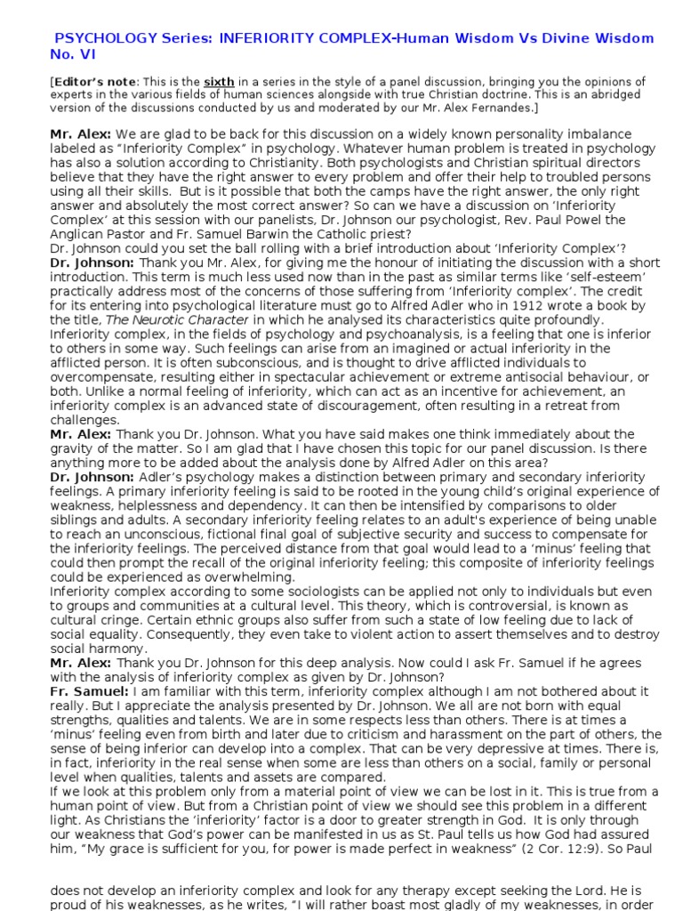 Psychology Inferiority Complex | PDF | Jesus | Psychology