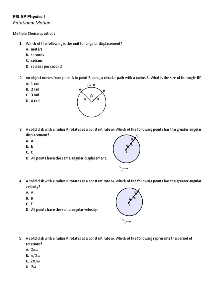 AP Physics I: Rotational Motion Quiz | PDF | Torque | Acceleration