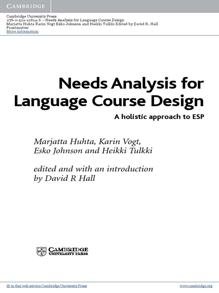 Needs Analysis For Language Course Design | PDF | Teachers | Curriculum