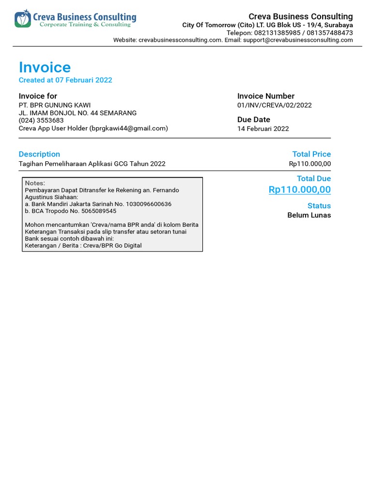 Invoice: Invoice For Invoice Number Due Date | PDF