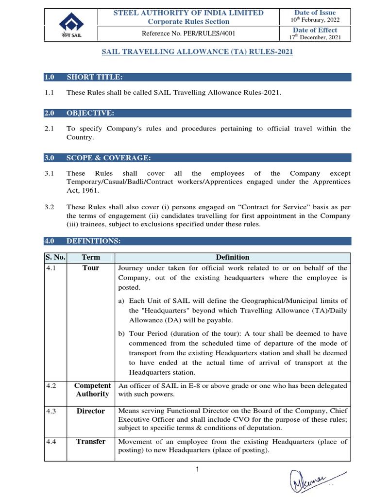 Revised SAIL TA Rules | PDF | Pension | Employment