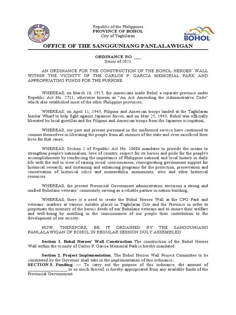 Draft Ordinance Heroes' Wall | PDF | Repeal | Constitutional Law