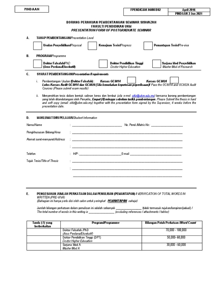 Borang Perakuan Pembentangan | PDF