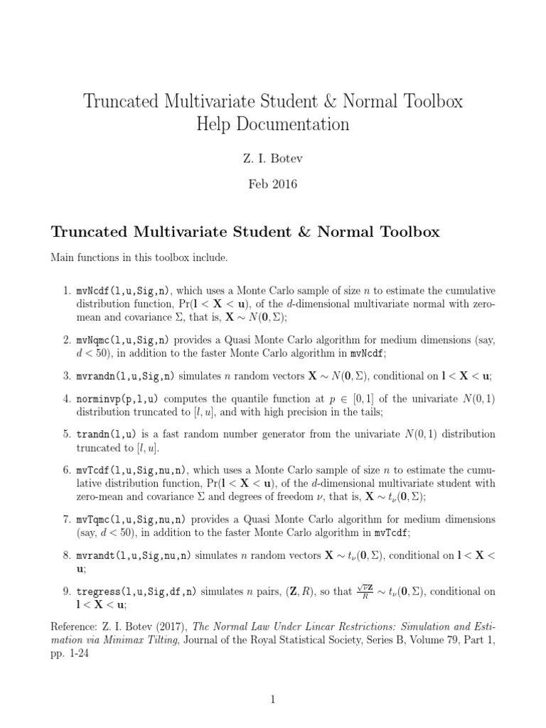 Truncated Multivariate Student & Normal Toolbox Help Documentation ...