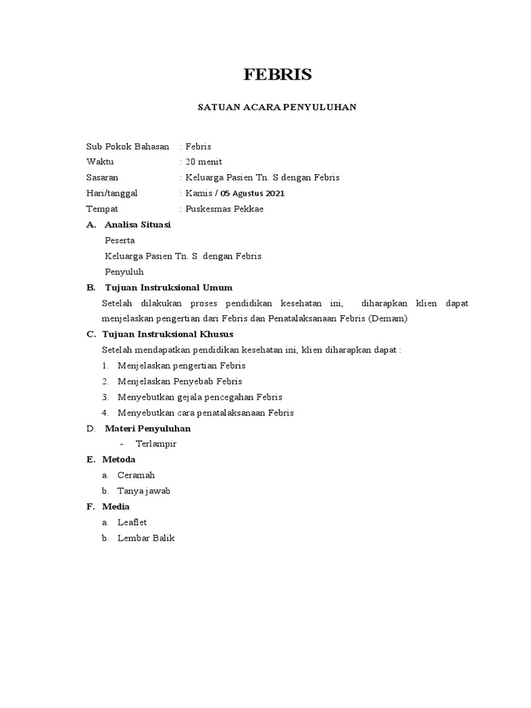 SAP Febris | PDF | Karier & Perkembangan | Kesehatan Holistik