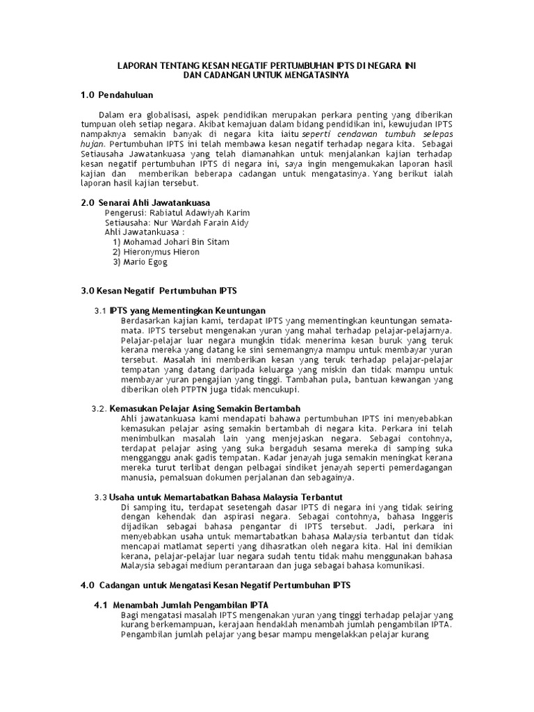 Format Laporan STPM KK BM Sem2 | PDF