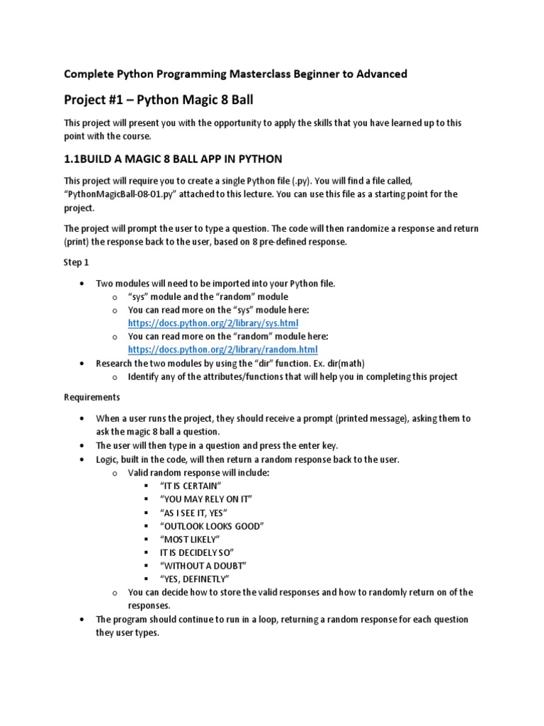 Project #1 - Python Magic 8 Ball: Complete Python Programming ...