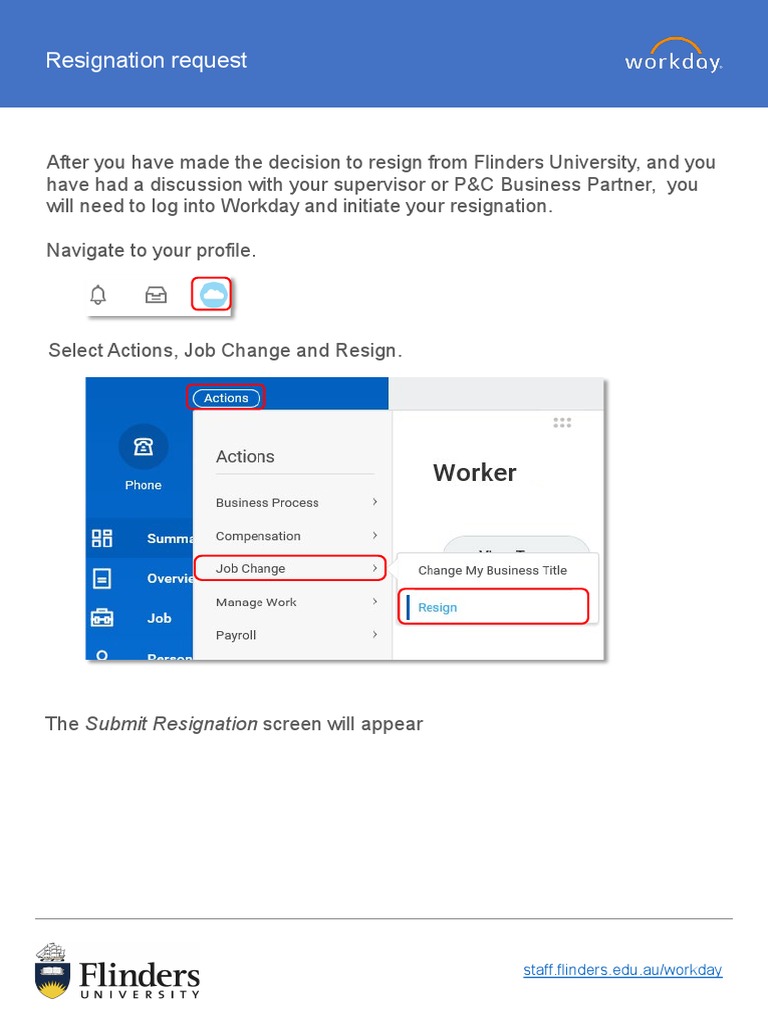 Resignation Request: Staff - Flinders.edu - Au/workday | PDF | Career ...