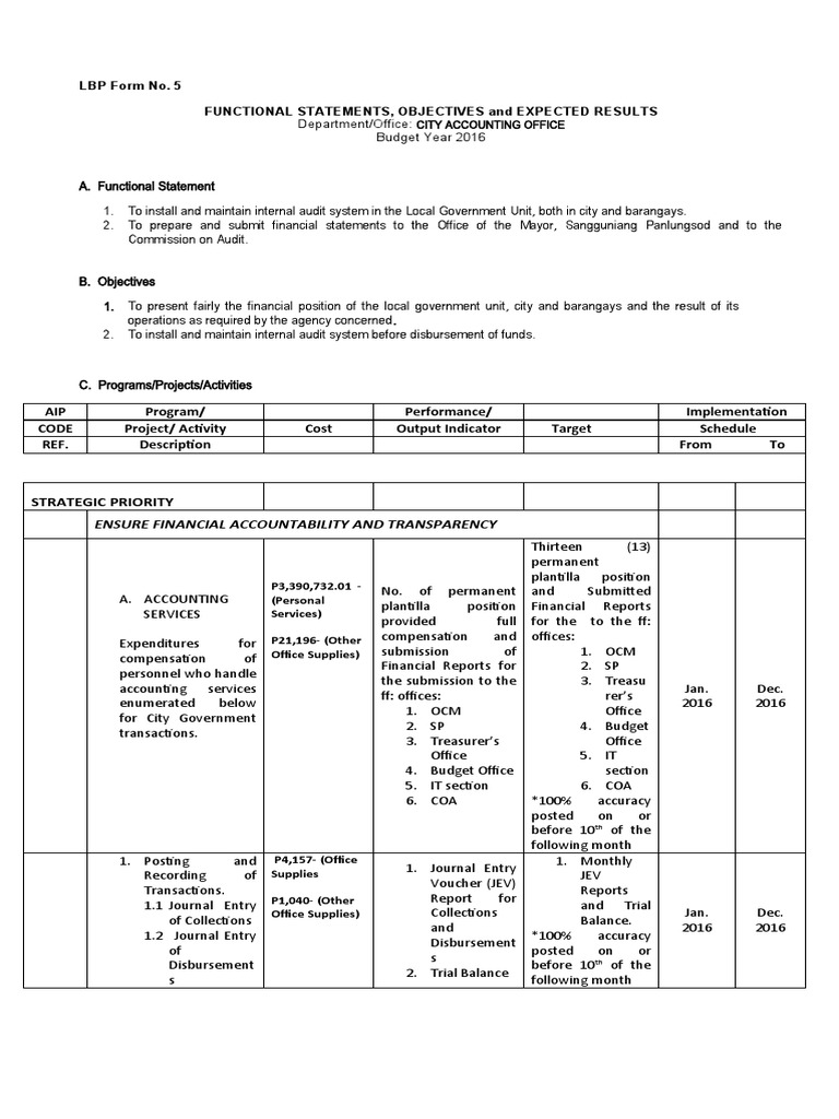 LBP Form No. 5 Acctg 2017 | PDF | Financial Statement | Audit