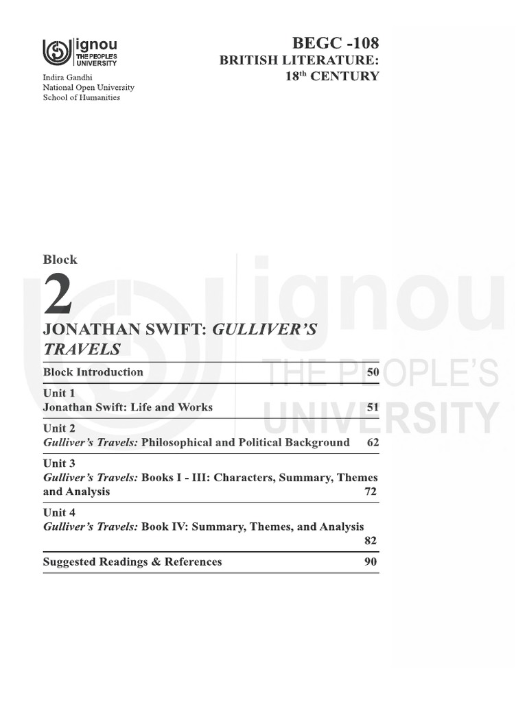 Jonathan Swift Gullivers Travels - Ignou | PDF