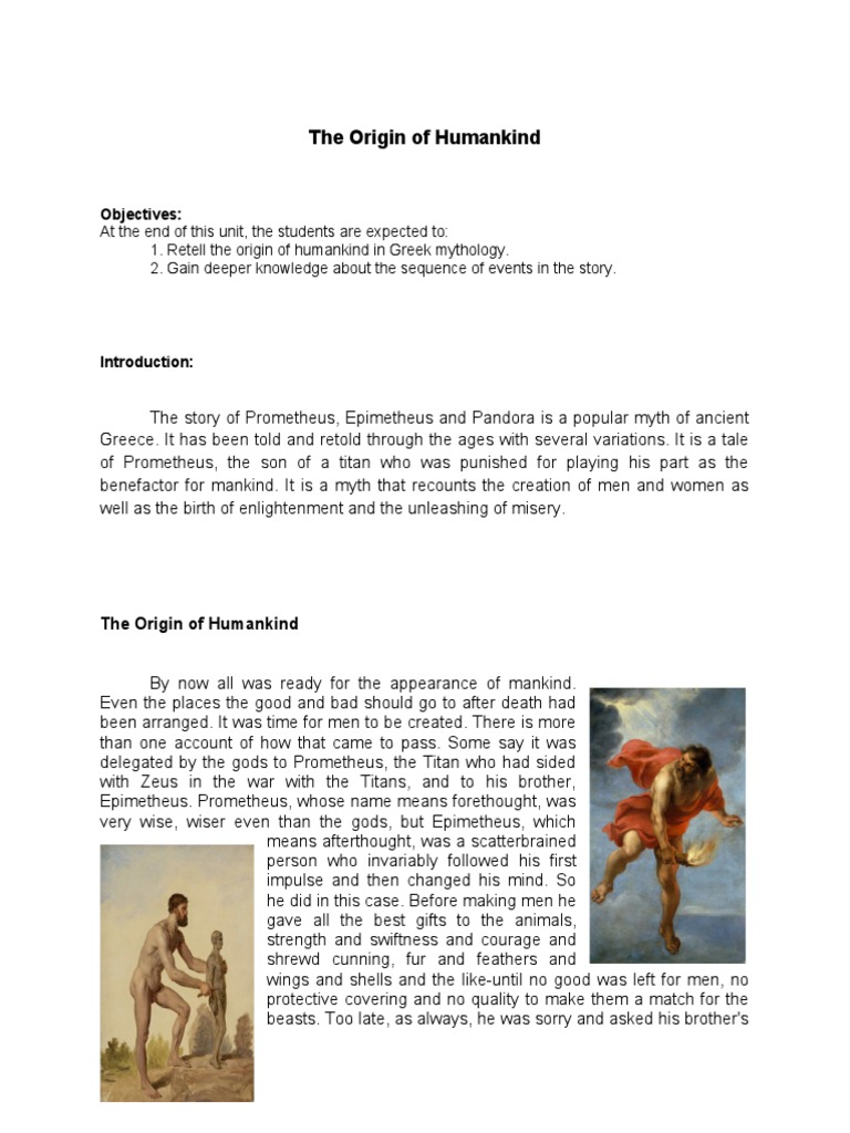 The Origin of Humankind - 1642322975 | PDF | Prometheus | Greek Mythology